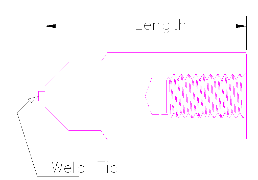 Arc Weld Stud, Internal, Reduced Base (Tap Pad), Aluminum 5000 Series ...